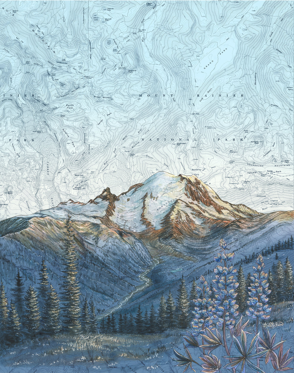 Mt. Rainier Silver Forest Trail Art Print w/ Mat - Pre Order ...